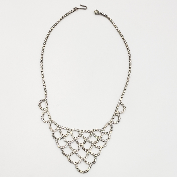 Vintage | Jewelry | Vintage Clear Rhinestone Silver Statement Necklace ...